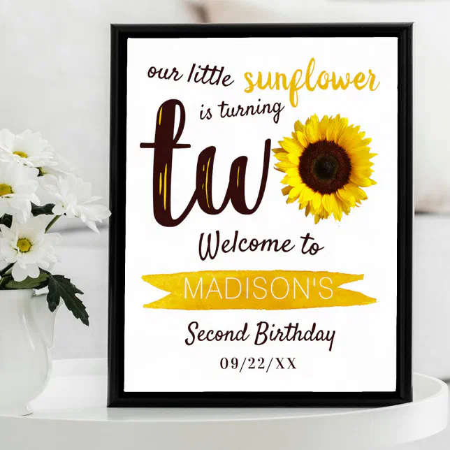 Little Sunflower 2nd Birthday Welcome Sign | Zazzle