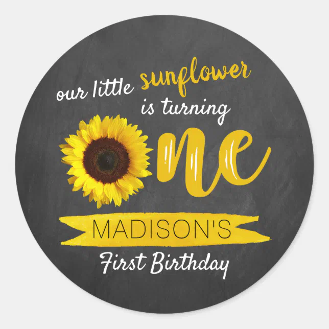 Little Sunflower Chalkboard 1st Birthday Classic Round Sticker | Zazzle