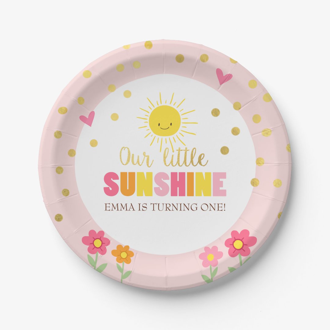 Little sunhine Paper Plates Birthday Girl Pink | Zazzle