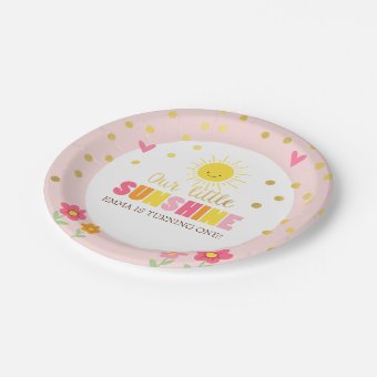 Little sunhine Paper Plates Birthday Girl Pink | Zazzle