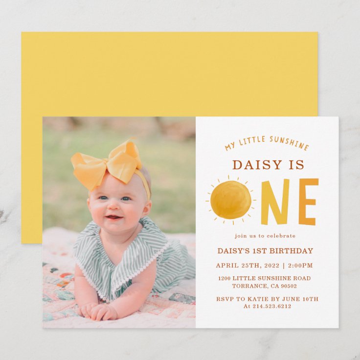 Little Sunshine Is One 1st Birthday Photo Invitation | Zazzle