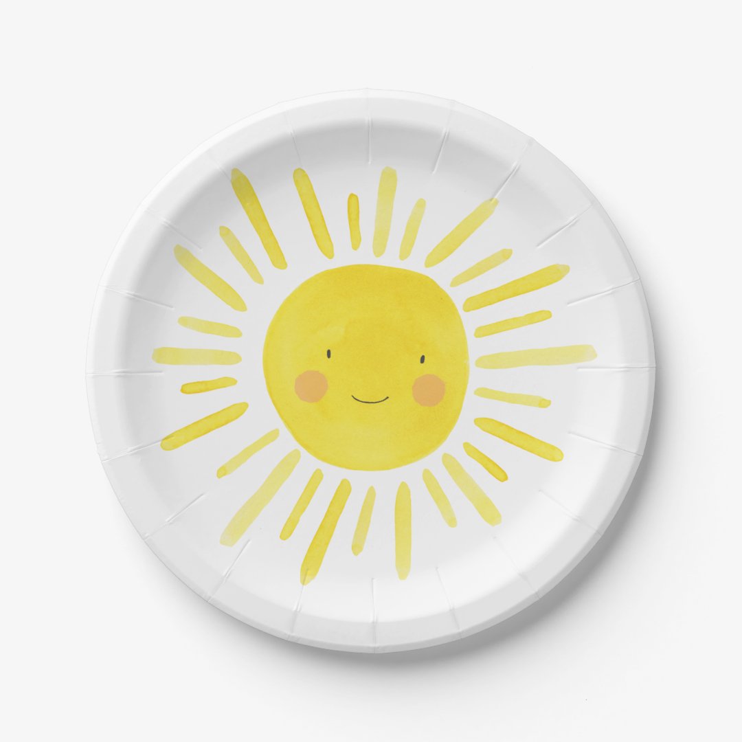 Little Sunshine Party Yellow Sun Paper Plates | Zazzle