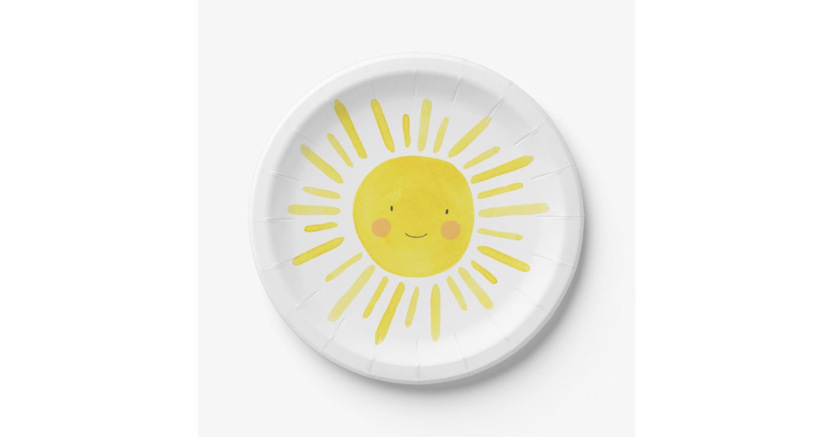 Little Sunshine Party Yellow Sun Paper Plates | Zazzle