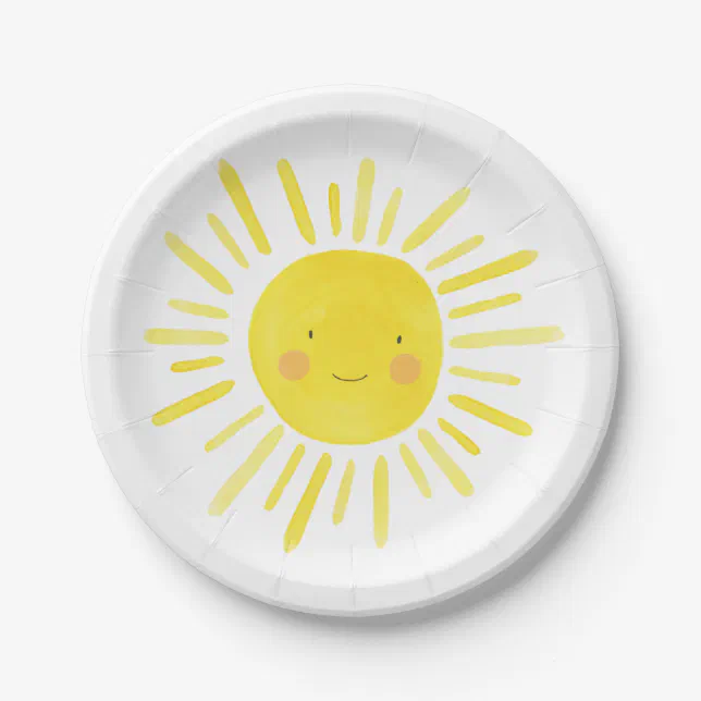 Little Sunshine Party Yellow Sun Paper Plates | Zazzle