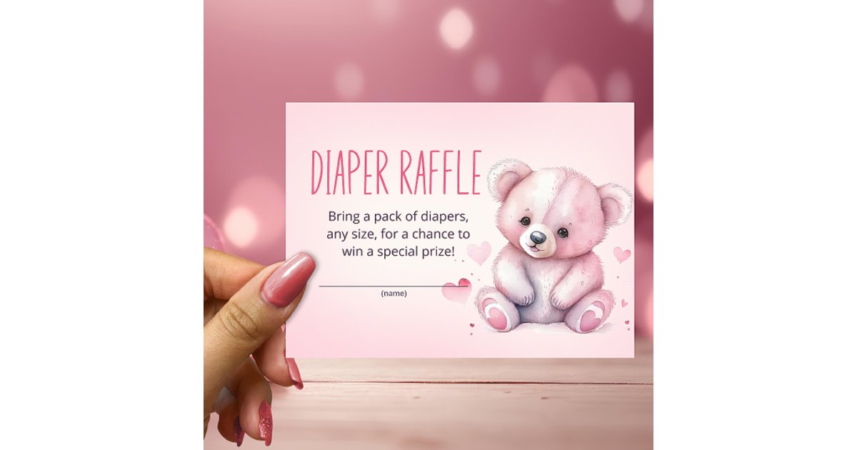 Little sweetheart bear diaper raffle ticket enclosure card | Zazzle