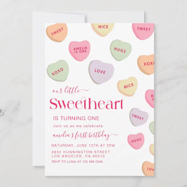 Little Sweetheart candies Valentines Day birthday Invitation | Zazzle