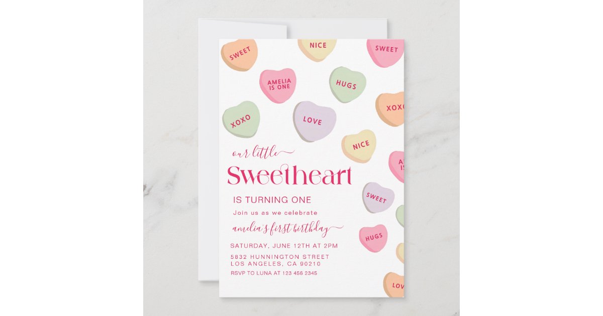 Little Sweetheart candies Valentines Day birthday Invitation | Zazzle