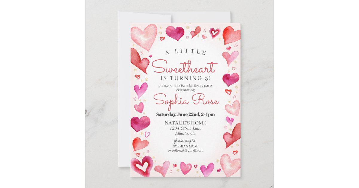 Little Sweetheart February Birthday Party for Girl Invitation | Zazzle