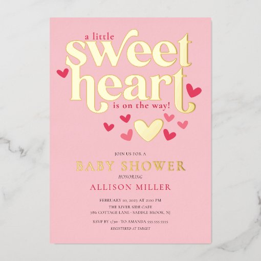 Little Sweetheart Girl Baby Shower Foil Invitation | Zazzle