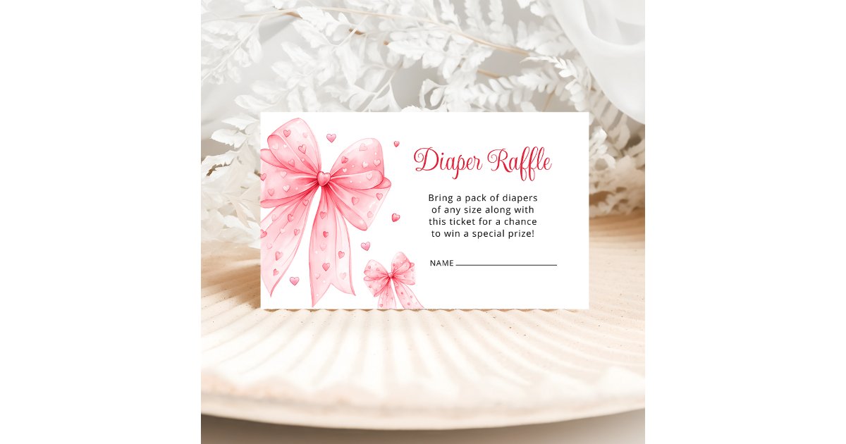 Little Sweetheart Pink Bow Diaper Raffle Enclosure Card | Zazzle