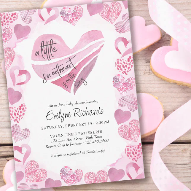 Little Sweetheart Pink Love Hearts Baby Shower Invitation | Zazzle