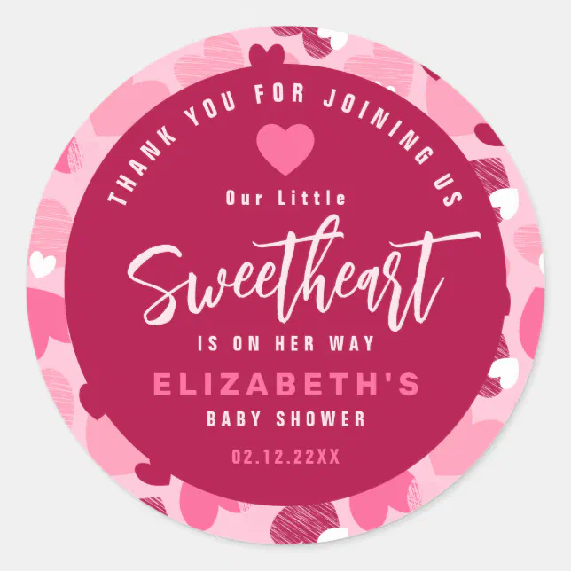 Little Sweetheart Pink Valentine's Baby Shower Classic Round Sticker ...