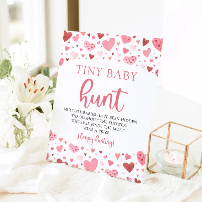 Little Sweetheart Tiny Baby Hunt Baby Shower Game Pedestal Sign | Zazzle