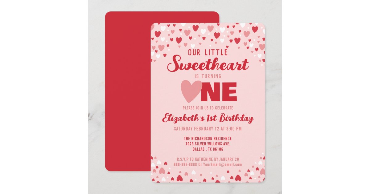Little Sweetheart Turning One 1st Birthday Party Invitation | Zazzle
