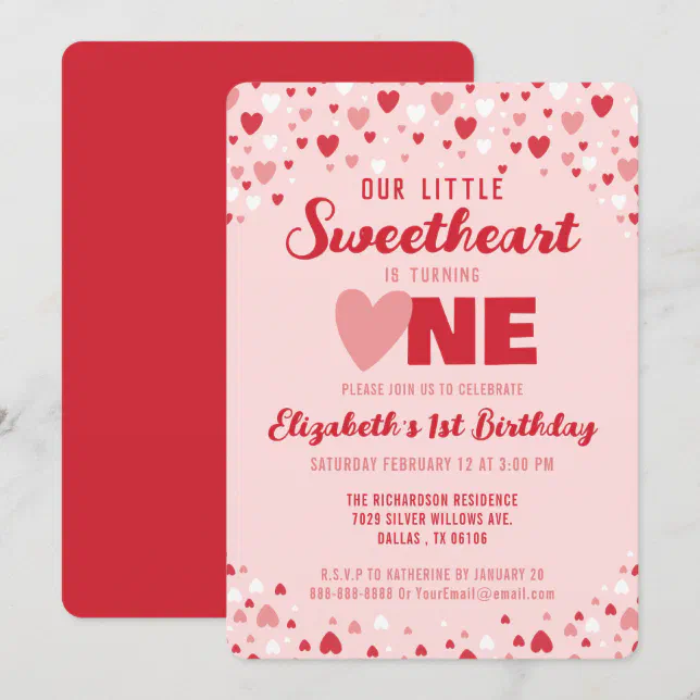 Little Sweetheart Turning One 1st Birthday Party Invitation | Zazzle