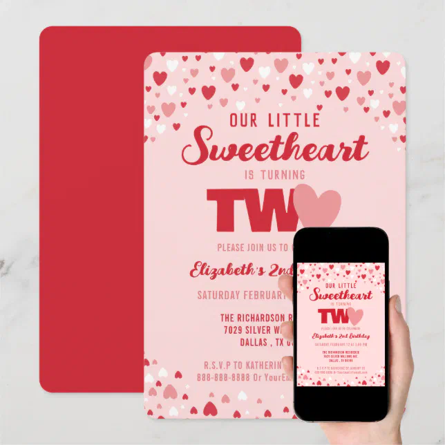 Little Sweetheart Turning Two 2nd Birthday Party Invitation | Zazzle