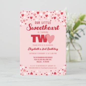 Little Sweetheart Turning Two 2nd Birthday Party Invitation | Zazzle