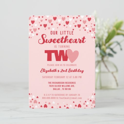 Little Sweetheart Turning Two 2nd Birthday Party Invitation | Zazzle