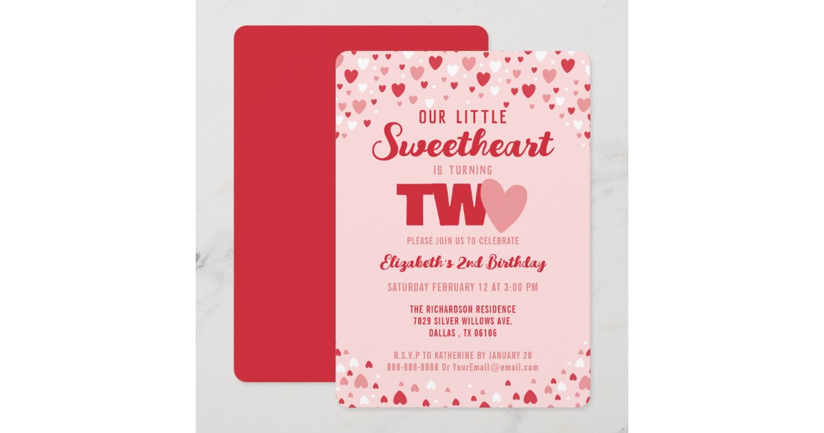 Little Sweetheart Turning Two 2nd Birthday Party Invitation | Zazzle
