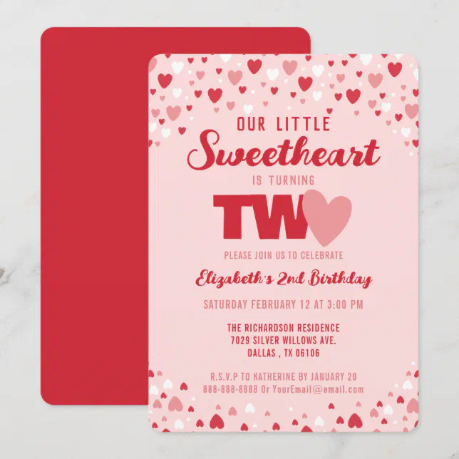 Little Sweetheart Turning Two 2nd Birthday Party Invitation | Zazzle
