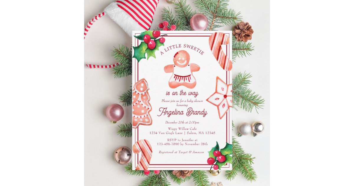 Little Sweetie Christmas Gingerbread Baby Shower Invitation | Zazzle
