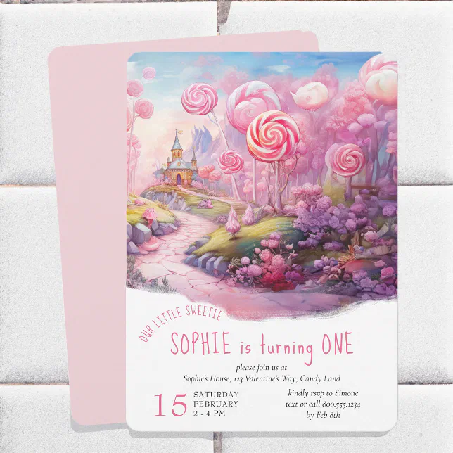 Little Sweetie Fairtytale Candy Land 1st Birthday Invitation | Zazzle