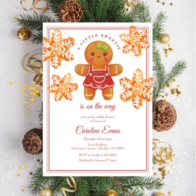 Little Sweetie Gingerbread Christmas Baby Shower Invitation | Zazzle