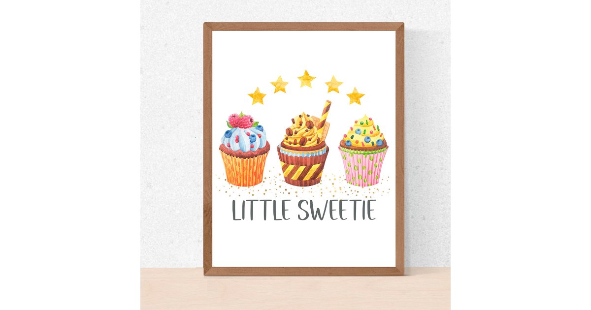Little Sweetie Watercolor Cupcakes Nursery Kids Poster | Zazzle