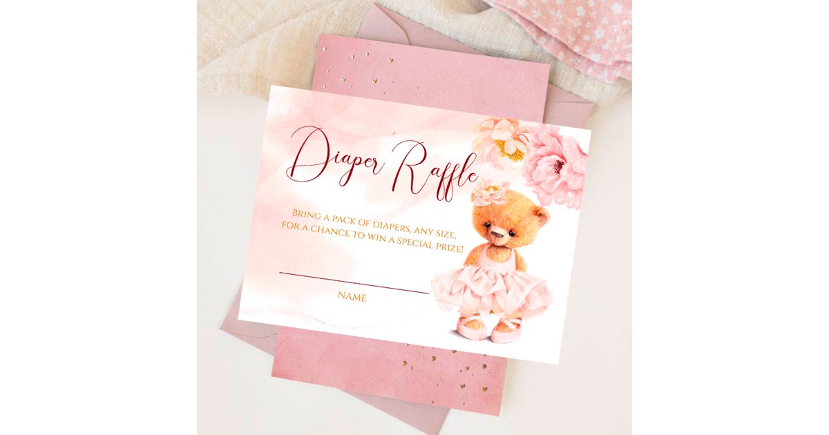 Little teddy bear flower princess pink watercolor enclosure card | Zazzle