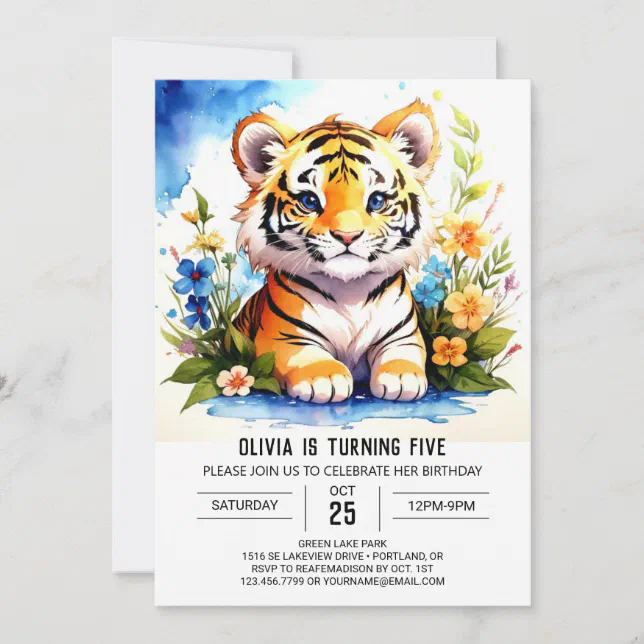 Little Tiger Editable Boy Birthday Invitation | Zazzle