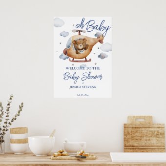 Little tiny pilot helicopter baby shower welcome poster | Zazzle