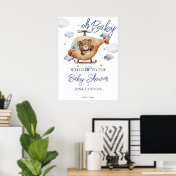 Little tiny pilot helicopter baby shower welcome poster | Zazzle