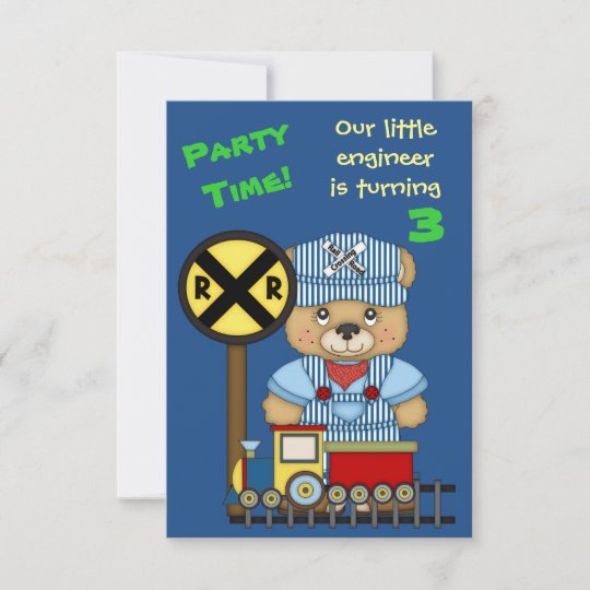 Little Train Engineer Teddy Bear Birthday Party Invitation | Zazzle.com