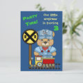 Little Train Engineer Teddy Bear Birthday Party Invitation | Zazzle