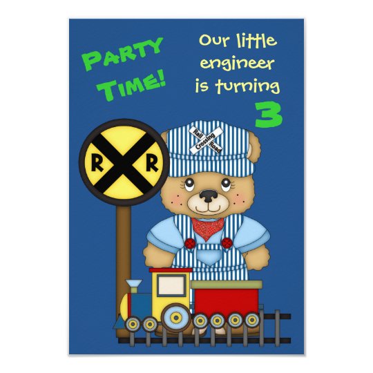 Little Train Engineer Teddy Bear Birthday Party Invitation | Zazzle.com