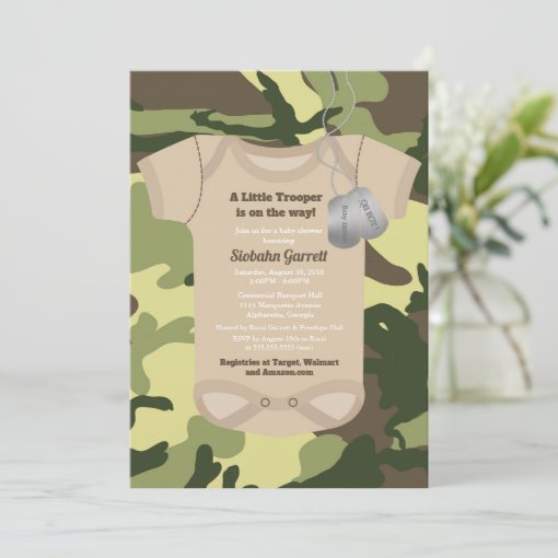 Little Trooper Army or Military Camo Baby Shower Invitation | Zazzle