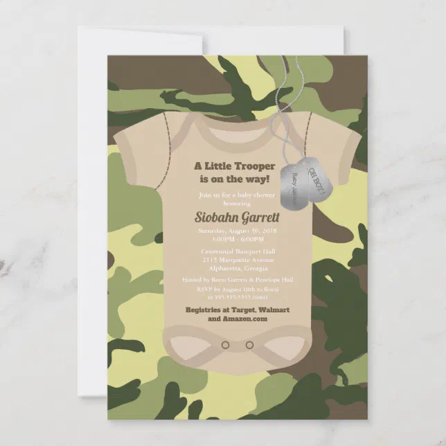 Little Trooper Army or Military Camo Baby Shower Invitation | Zazzle
