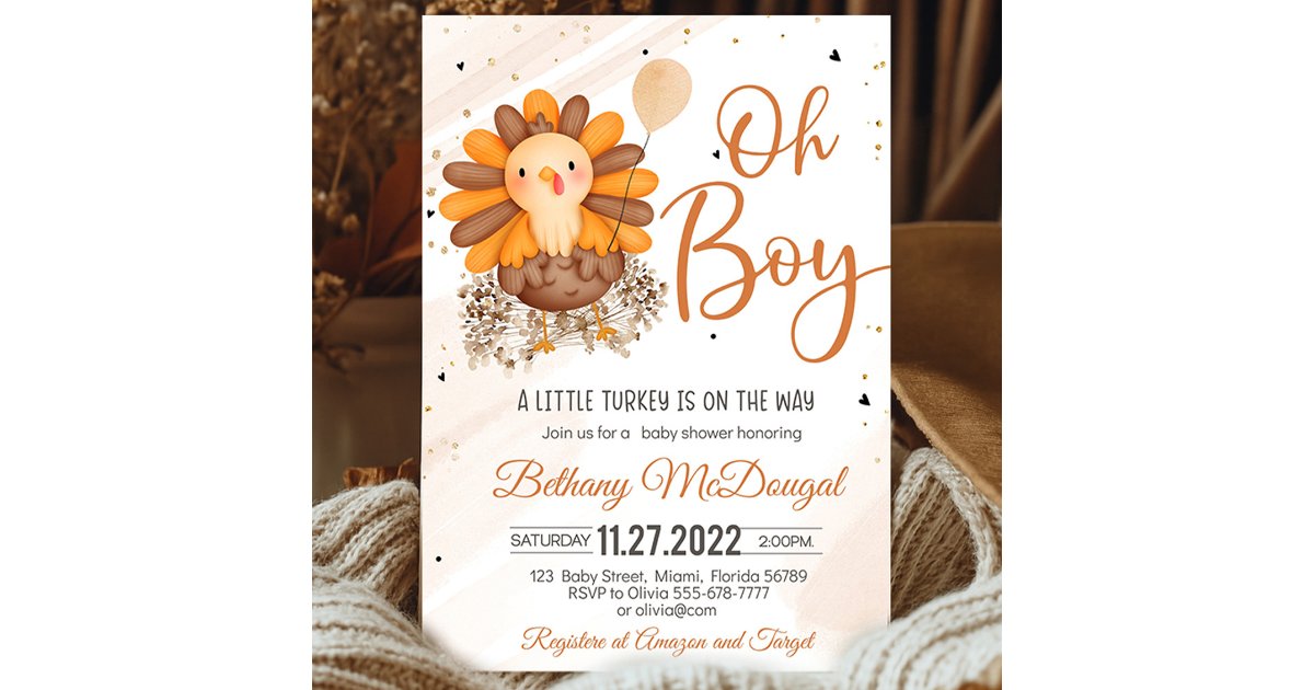 Little Turkey Thanksgiving Baby Shower Personalize Invitation | Zazzle