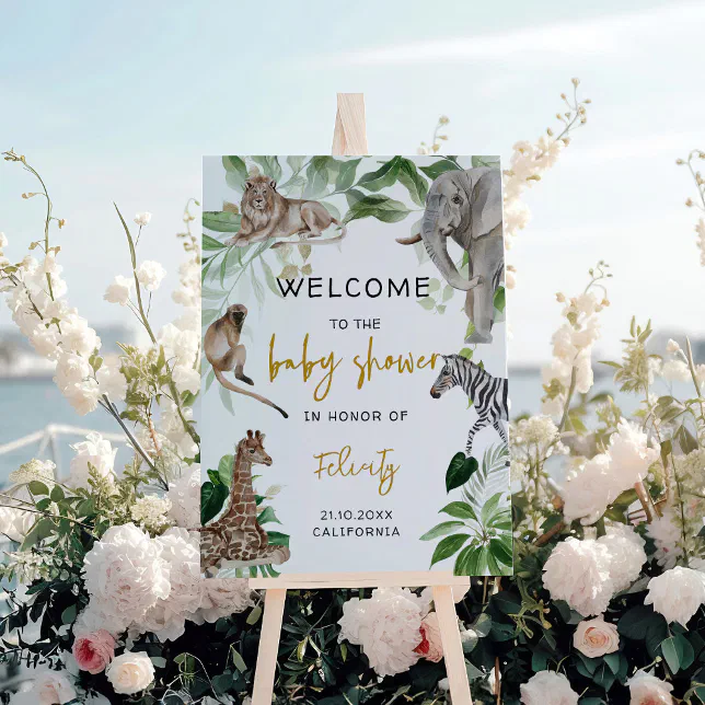 Little wild one animal Baby Shower Welcome Sign | Zazzle