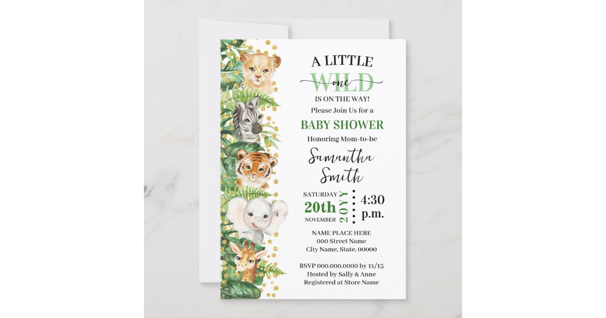 Little Wild One on the Way Safari Animal Shower Invitation | Zazzle