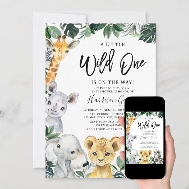 Little Wild One Safari Jungle Animals Baby Shower Invitation | Zazzle