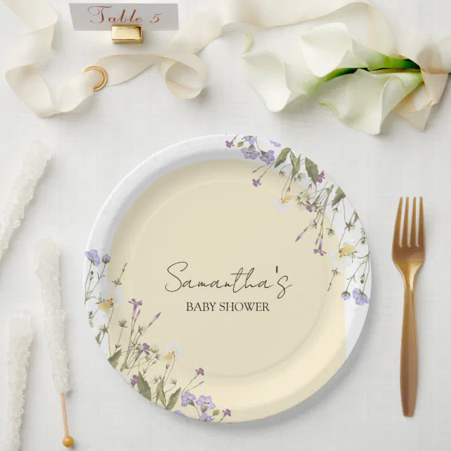 Little Wildflower Floral Botanical BABY SHOWER Paper Plates | Zazzle