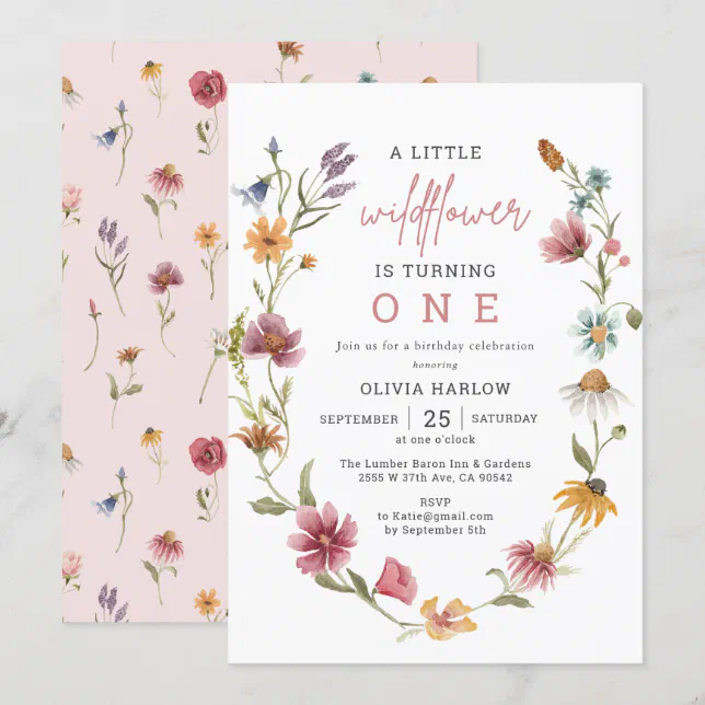 Little Wildflower Floral Girl 1st Birthday Invitation | Zazzle