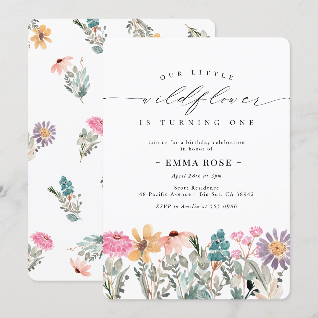 Little Wildflower Flower Birthday Invitation | Zazzle