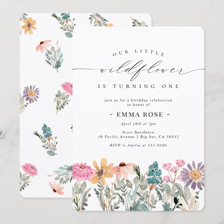 Little Wildflower Flower Birthday Invitation | Zazzle