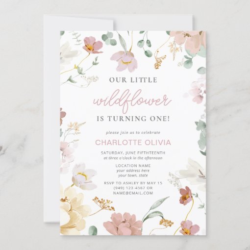 Little Wildflower is Turning One Birthday Invitation | Zazzle