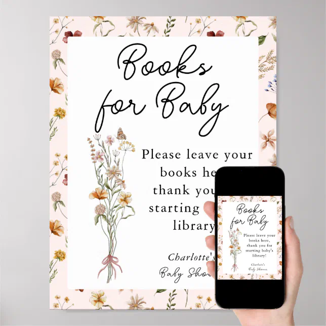 Little Wildflower Pink Baby Shower Books for Baby Poster | Zazzle