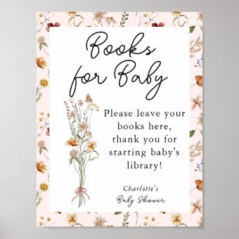 Little Wildflower Pink Baby Shower Books for Baby Poster | Zazzle