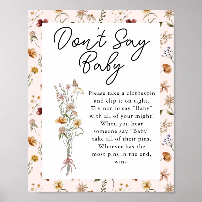 Little Wildflower Pink Baby Shower Don't say Baby Poster | Zazzle