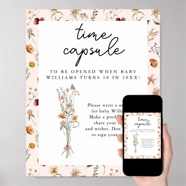 Little Wildflower Pink Baby Shower Time Capsule Poster | Zazzle